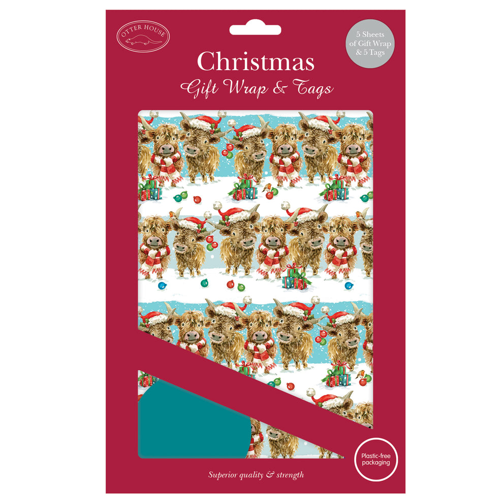 Christmas Wrap & Tags - Festive Highland Friends (5 Sheets & 5 Tags ...