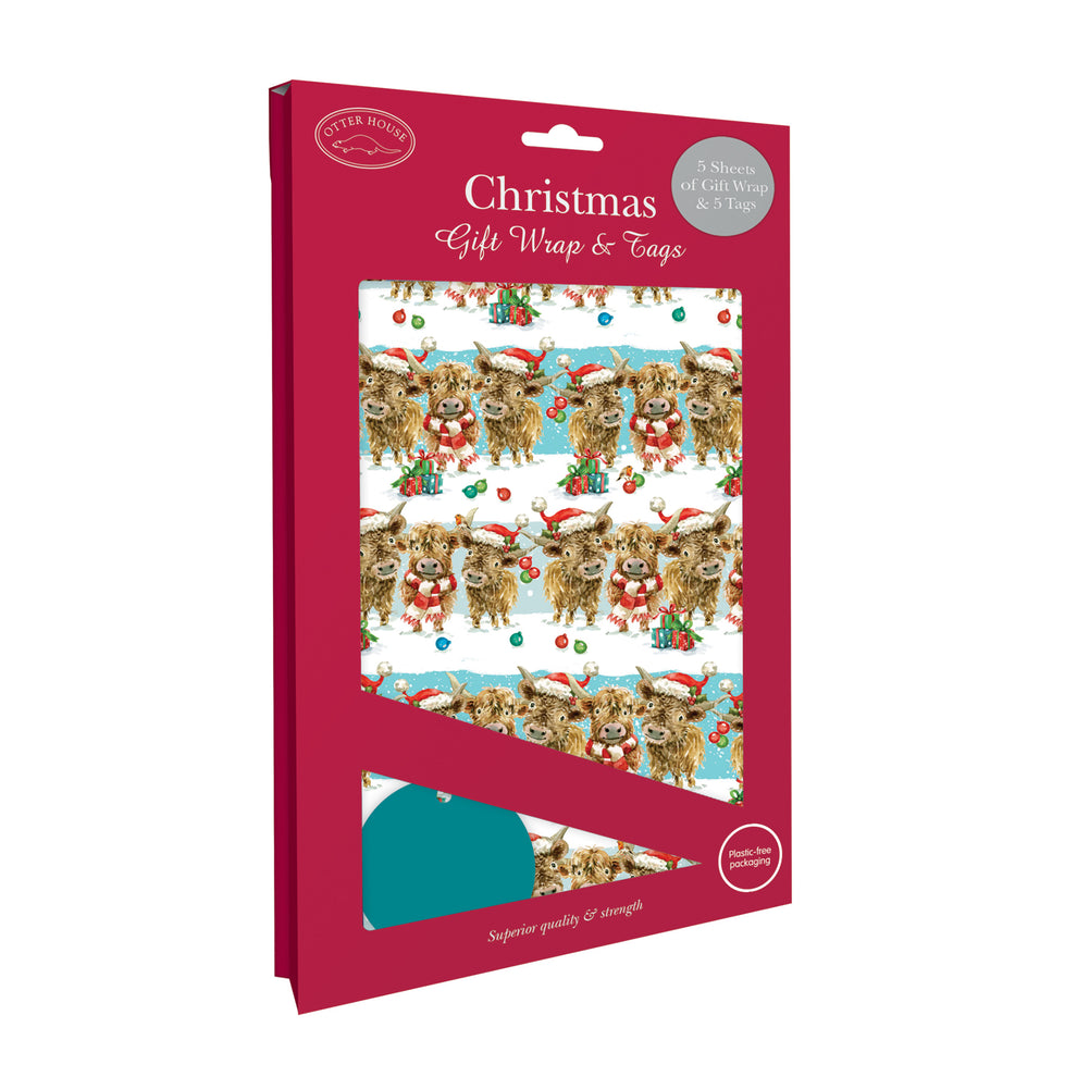 Christmas Wrap & Tags - Festive Highland Friends (5 Sheets & 5 Tags ...
