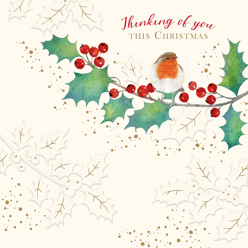 Christmas Card (Single) - Thinking Of You - Robin On Holly – Otter House